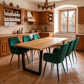 Vikio Jídelní set pro 6 osob 180x90 cm dub noha U zelená židle s područkami VJS168-6Z