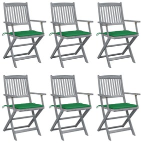 Skládací zahradní židle s poduškami 6 ks masivní akáciové dřevo,  3065412