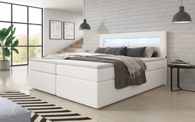 Boxspring postel REPOS s úložným prostorem, LED a USB, eko kůže Velikost postele: 120 × 200 cm, Barva EKO kůže: Bílá EKO kůže, Výběr matrace:…