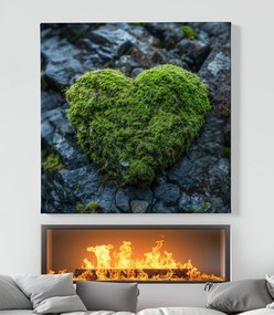 Obraz na plátně - Srdce, mechový nádech FeelHappy.cz Velikost obrazu: 140 x 140 cm