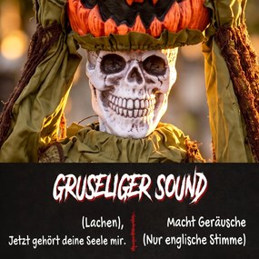 HOMCOM Animovaný vyskočivý dýňový kostlivec, 173 cm, strašidelná halloween dekorace se světlem a aktivací zvukem a dotekem