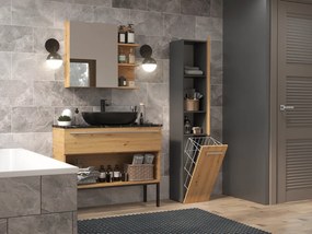 Koupelnový sloupek s košem na prádlo NEL IV antracit/dub artisan