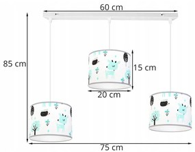 Dětské závěsné svítidlo Bambi, 3x textilní stínítko se vzorem, (výběr ze 2 barev konstrukce)