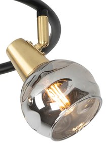 Stropní lampa černá 44,5 cm s kouřovým sklem 3-světlo - Vidro
