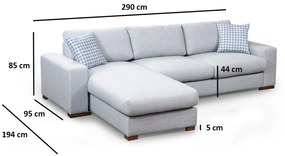 Designová rohová sedačka Bellona 290 cm světle šedá - levá