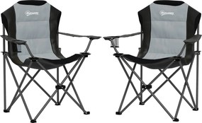 Outsunny Sada 2 Skládacích Kempingových Křesel Portable Padded Vysoké Zádové Rybářské Křeslo s Držákem na Pití, Skládací Křeslo na Turistiku, Pláž, Pi