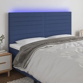 Čelo postele s LED modrá 200x5x118/128 cm textil 3122592
