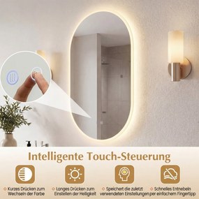 Costway Koupelnové zrcadlo s osvětlením s funkcí proti zamlžování – 80 × 50 cm