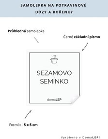 SEZAMOVO SEMÍNKO – průhledná samolepka na dózu, základní písmo, 5 x 5 cm | DomaLEP