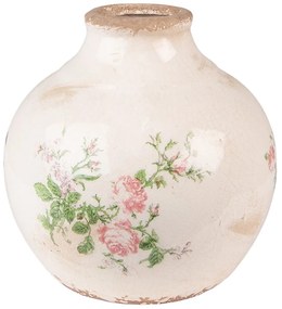 Béžová keramická dekorační váza s růžemi Rossia - Ø 16*17 cm