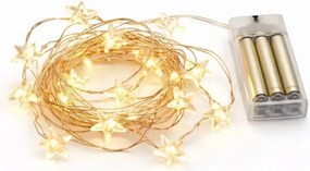 LED světýlka na baterie, hvězdičky, 2,3 m, teple bílá, 20 diod,  drátek, IP20 interiér, 2 × AA