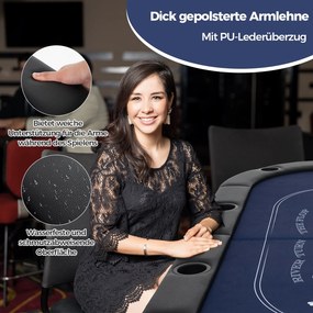 Costway Skládací pokerový stůl pro 8 hráče s držáky nápojů a polstrovanou