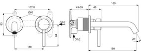 Ideal Standard Ceraline Podomítková umyvadlová baterie, černá mat A6938XG