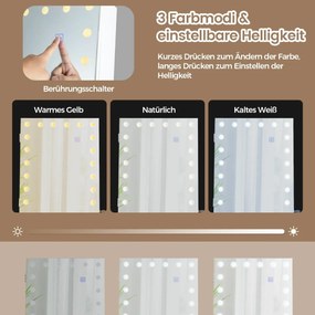 Costway Šperkovnice s kolečky Zrcadlová skříňka 4 v 1 s 3 barevnými LED světly