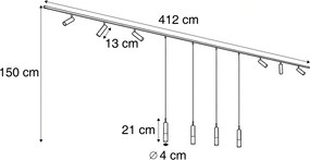 Moderní kolejnicový systém černý s 6 bodovými světly a 4 závěsnými světly 1-fázový - Slimline Uzzy Loyce
