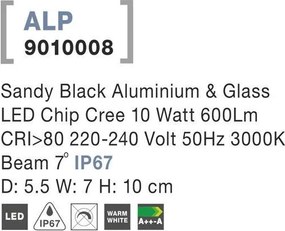 NV 9010008 Venkovní nástěnné svítidlo ALP černý hliník a sklo LED Chip Cree 2x10W 220-240V 3000K 7st. IP65 - NOVA LUCE
