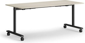 Mobilní stůl MATCH, 180x80 cm, černá podnož, dub přírodní