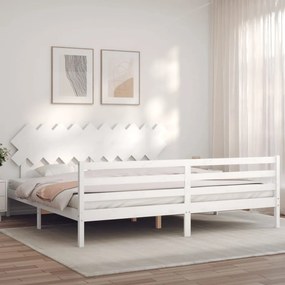 Rám postele s čelem bílý 200 x 200 cm masivní dřevo 3195307