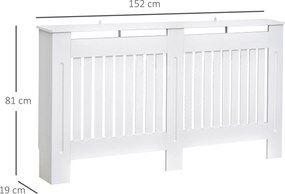 HOMCOM MDF Kryt Radiátoru se Šprušlemi, Kryt Radiátoru pro Domov a Kancelář, 152x19x81 cm, Bílý