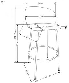 Barová židle KARO — kov, látka, šedá Halmar