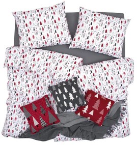 SCANquilt povlečení KLASIK polární domečky bíločervená 140 x 220/70 x 90 cm
