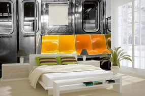 DIMEX | Samolepicí vliesová fototapeta na zeď Barevná sedadla metra MA-5-2808 | 375 x 250 cm | žlutá, metalická, oranžová
