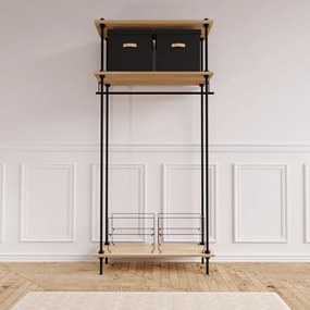 Otevřená šatní skříň v industriálním designu DECO s příslušenstvím, 185x85x35 cm, černá