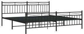 Kovový rám postele s hlavovým a nožním čelem černý 200 x 200 cm,  373716
