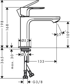 Hansgrohe Rebris S, umyvadlová baterie 110 bez odtokové soupravy, CoolStart, černá matná, 72520670