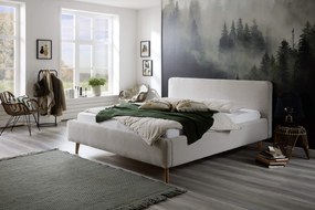 Čalouněná postel taupe s úložným prostorem 140 x 200 cm manšestr písková MUZZA