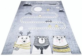 Dětský kusový koberec vhodný k praní BAMBINO 2027 Cesta Medvěd protiskluzový šedý Rozměr: 160x230 cm