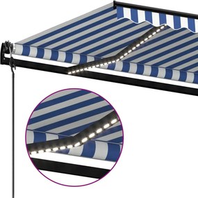 Automatická markýza LED a senzor větru 450 x 300 cm modrobílá 3069131