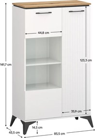 Kondela Nízká vitrína, bílá/dub evoke, VELIS 1D1W