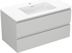 Mexen Orio, koupelnová skříňka 90 cm s umyvadlem Otis, 2 zásuvky, šedá matná/bílá matná, 91A10-09047-2-BFF62-W18M01