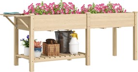 Vyvýšený zahradní záhon Outsunny s nohama, zahradní květináč s 2 výsadbovými boxy, skládací policí a spodní policí, 207 x 59 x 78 cm, přírodní dřevo |