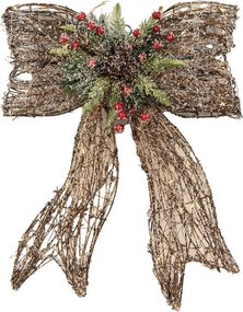 Vánoční proutěná závěsná dekorace mašle LED - 41*10*51 cm / 3*AA