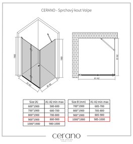 CERANO - Sprchový kout Volpe L/P - černá matná, transparentní sklo - 90x100 cm - skládací