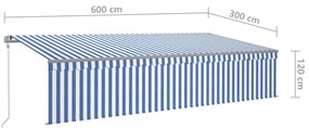 vidaXL Marketos Automatická zatahovací markýza s roletou 6 x 3 m modrobílá