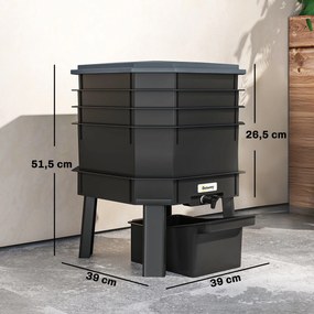 Outsunny kompostér na žížaly 28 l, 4 patra — rychlý, odolný plastový kompostér do kuchyně, na balkon i zahradu (39 x 51,5 cm)
