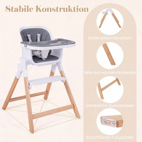 Costway Vysoká stolička baby 4 v 1 dětská vysoká židle skládací – šedá