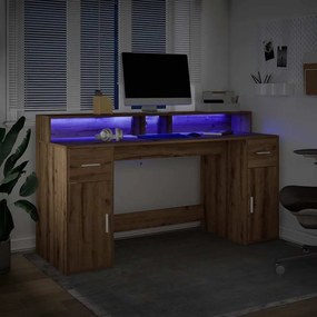 Psací stůl s LED dub artisan 160 x 55 x 91 cm kompozitní dřevo 3309437