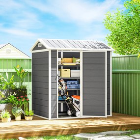 Outsunny Plastový Kůlna na Nástroje 2,1m² 186 x 130 x 199cm Zahradní Kůlna s Šikmou Střechou, Podlahou, Okénkem, Zámkem a Odolností proti Počasí pro …