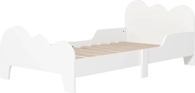 AIYAPLAY Dětská postel s nízkou podlahou 70x140 cm se zabezpečovacími bariérami, včetně lamelového roštu a dekorací v podobě mraků, postelový rám pro…