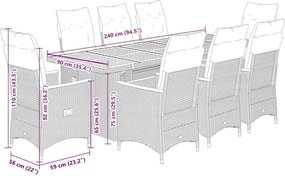 9dílný zahradní bistro set s poduškami černý polyratan 3277267