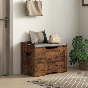 HOMCOM úložná lavice 103L multifunkční v dřevěném vzhledu se šedým sedákem, 75x40x56 cm