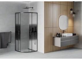 Mexen Rio, čtvrtkruhový sprchový kout s posuvnými dveřmi 70 (dveře) x 70 (dveře) x 190 cm, 5mm čiré sklo s pásky, černý profil, 863-070-070-70-20