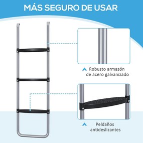 SPORTNOW Ocelový Trampolínový Žebřík 3 nebo 2 Kroky s Širokými Stupni a 2 Háky, Nosnost 120 kg, 110x32 cm, Stříbrný