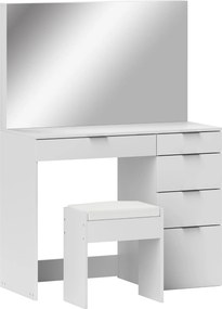 HOMCOM Set toaletního stolku s zrcadlem a 5 zásuvkami 97,2x44,5x136,5 cm a polstrovaným make-upovým stoličkem 40x24x46 cm, bílý | Aosom