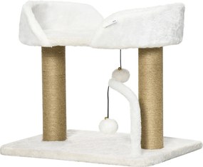 PawHut Kočičí Škrabací Strom pro Malé Kočky Výška 42 cm Kočičí Strom s Hnízdem, Visícími Míčky a Sisalovými Sloupky 48x38x42 cm Bílý | Aosom