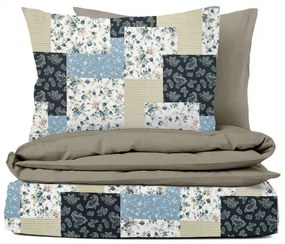 Ervi flanelové povlečení oboustranné - Patchwork modrý/šedé